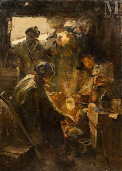 Russian School, 20th Century | Soldats autour du feu. | MutualArt