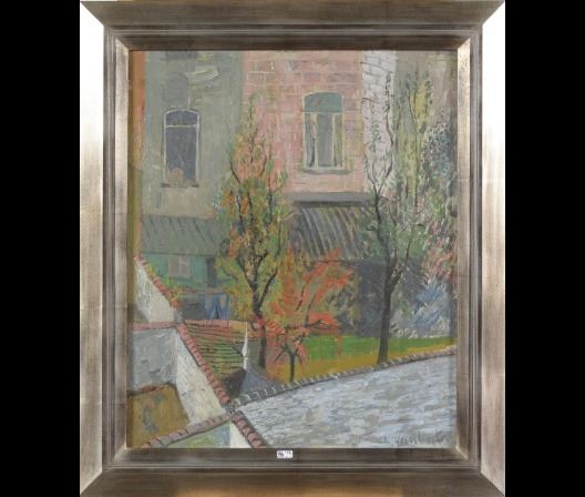 Louis Van Lint | Vue sur un petit jardin de ville arboré | MutualArt
