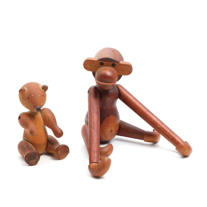 Kay Bojesen | A teak and limbawood monkey and an oak bear | MutualArt