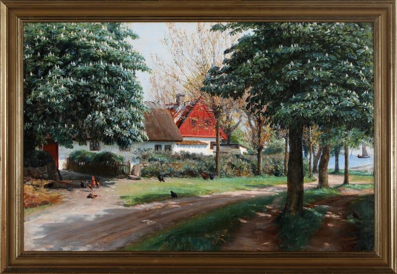 Niels Pedersen Mols | Farm exterior with chickens in the sunlight (1903 ...