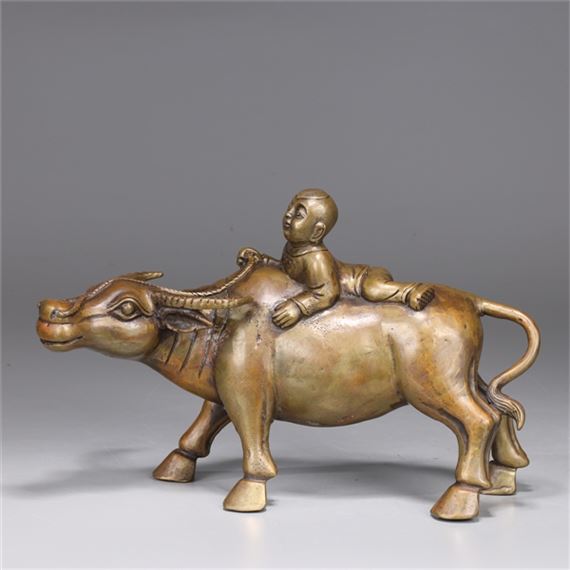 Chinese School | Chinese cast bronze bull standing foursquare with a ...