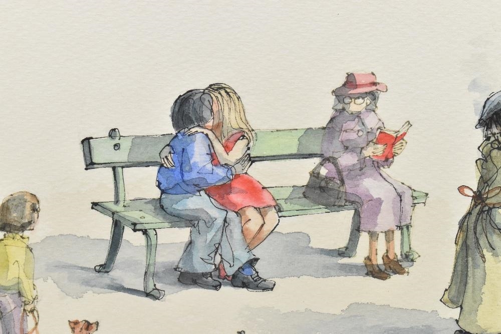 Albin Trowski | park scene with two young people kissing on a bench ...