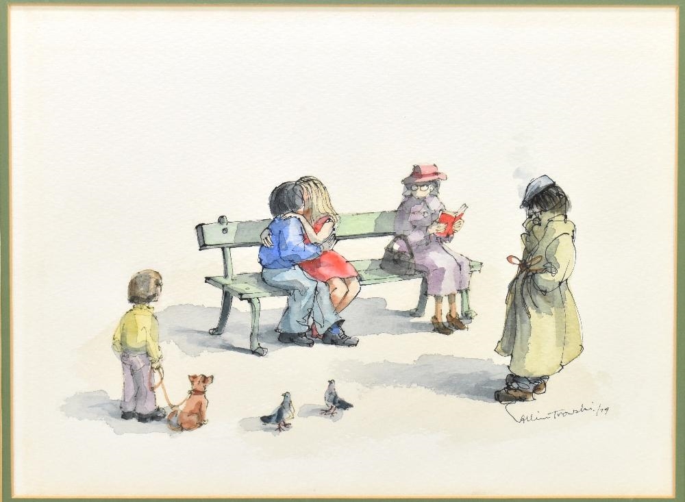 Albin Trowski | park scene with two young people kissing on a bench ...