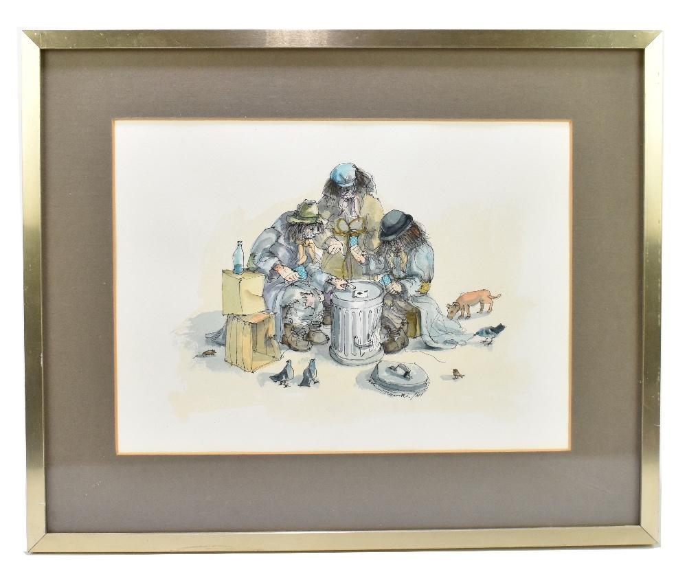 Albin Trowski | park scene with tramps playing cards | MutualArt