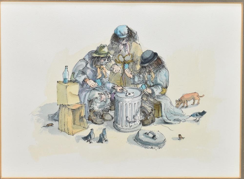 Albin Trowski | park scene with tramps playing cards | MutualArt