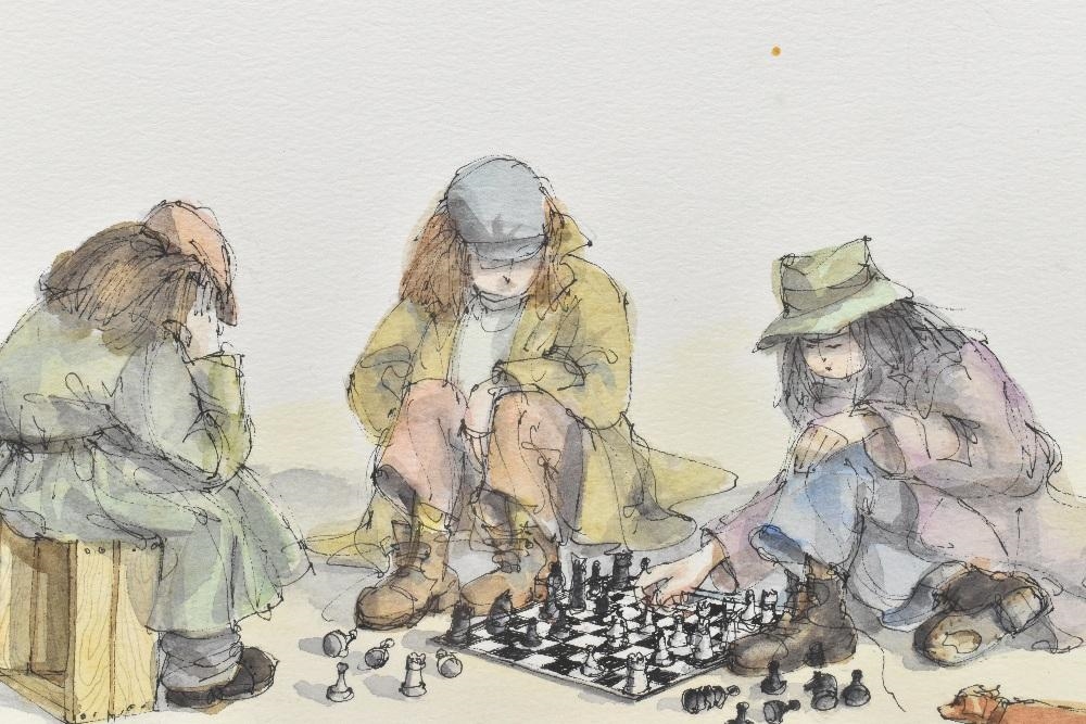 Albin Trowski | park scene with tramps playing chess | MutualArt