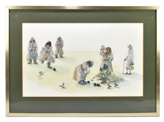 Albin Trowski | park scene with tramps playing bowls | MutualArt