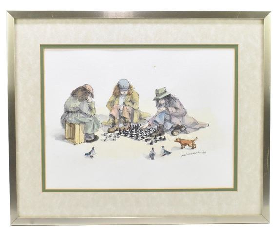 Albin Trowski | park scene with tramps playing chess | MutualArt