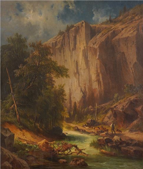 Georg Geyer | Goat herder in an Alpine gorge | MutualArt