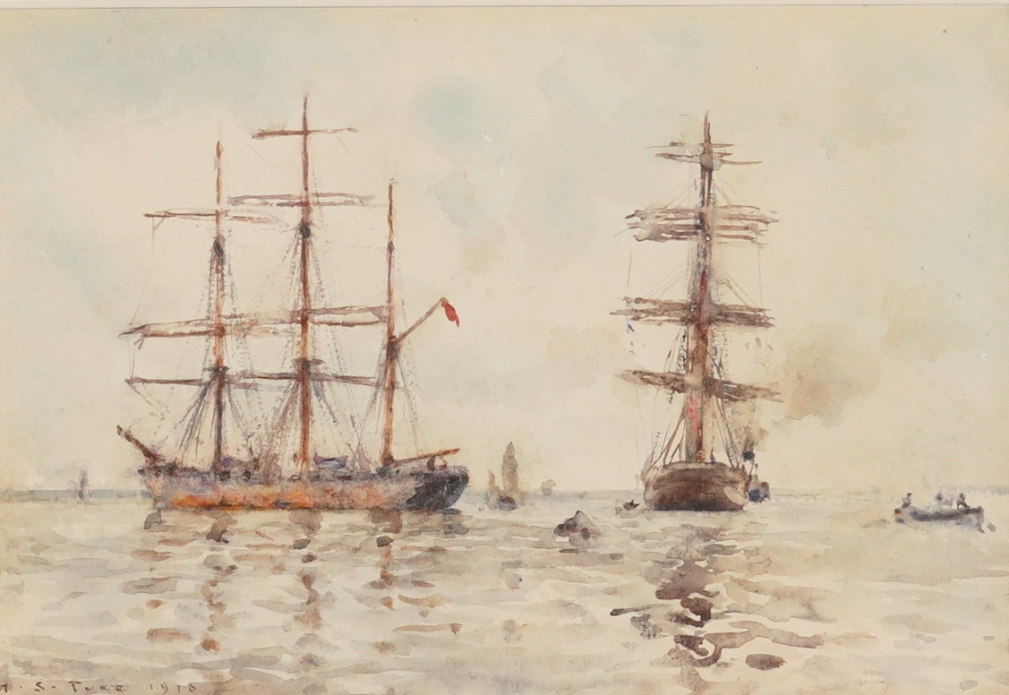 Henry Scott Tuke | Square riggers at anchor (1910) | MutualArt