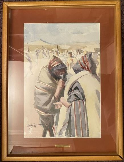 Abdelkrim Belamine | Camp de bédouins animé Aquarelle sur papier | MutualArt