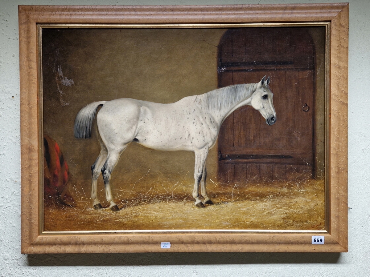 Henry Calvert | A DAPPLED GREY HORSE IN A STABLE | MutualArt