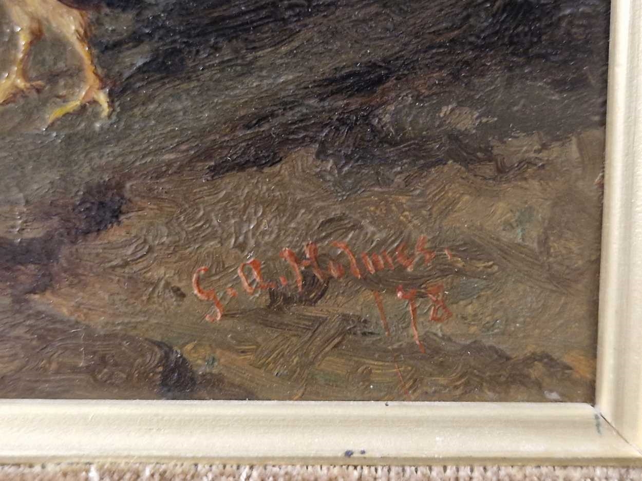 George Augustus Holmes | A girl playing with a puppy with a Border ...