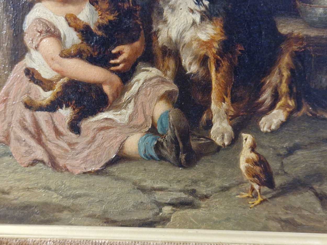 George Augustus Holmes | A girl playing with a puppy with a Border ...