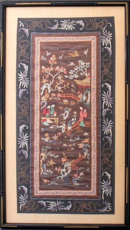 Chinese School | Chinese Embroidered Silk Panel with Courting Scene ...