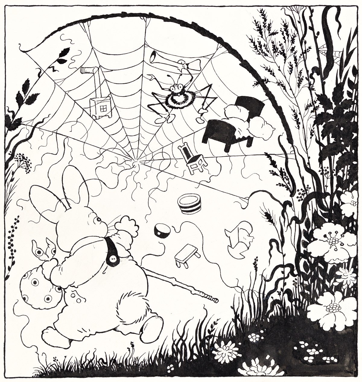 Harrison Cady | Peter Rabbit busting Spider's cobweb. | MutualArt