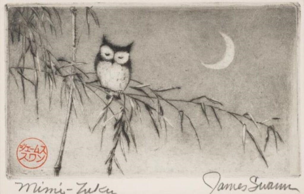 James Swann | Etching of an Owl Signed James Swann. | MutualArt