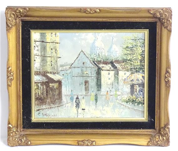 R. Grayson | A Parisian street scene with figures, two domes of the ...