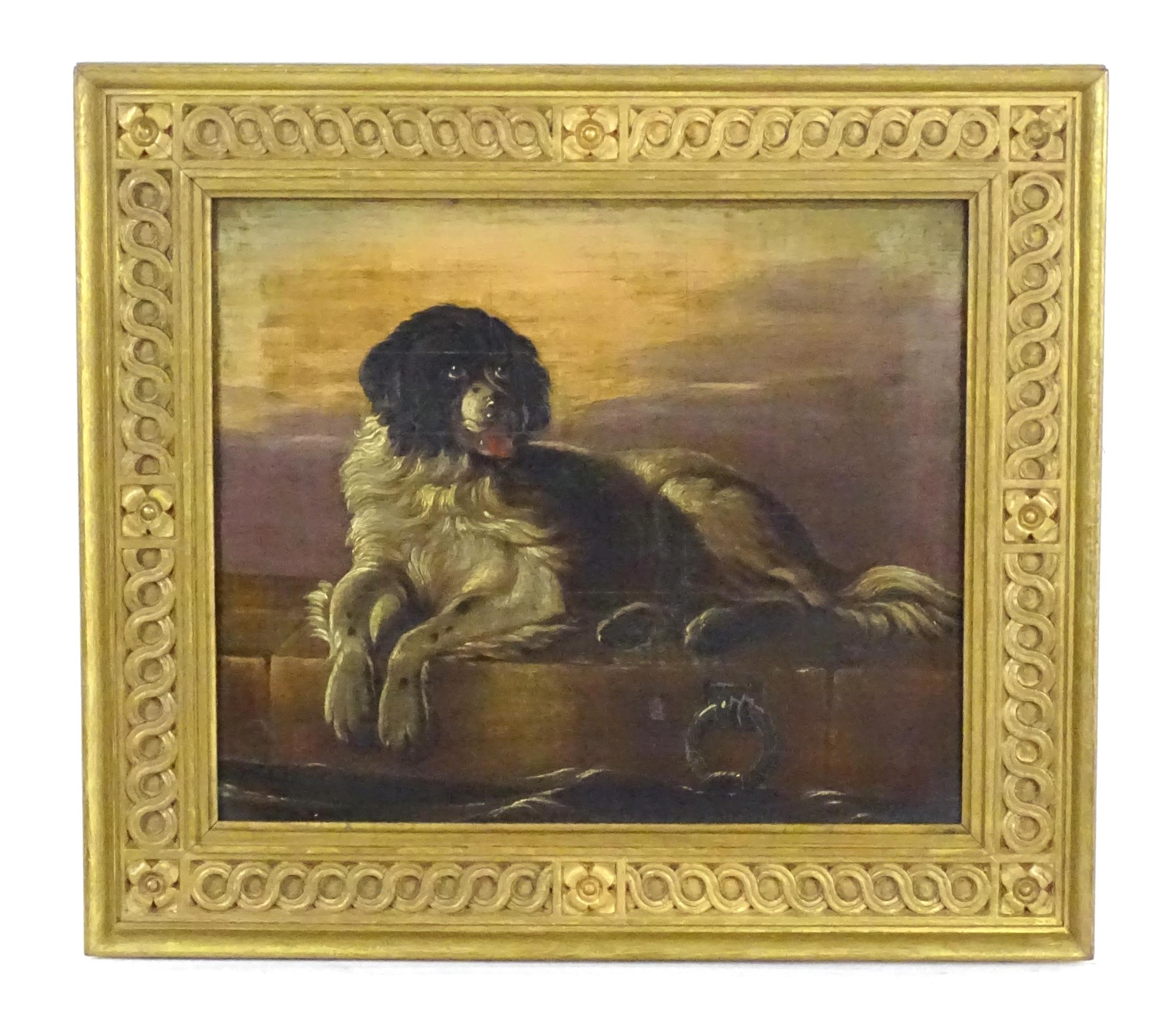 Edwin Landseer | A portrait of a Newfoundland dog resting on a stone ...