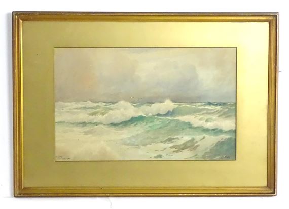Douglas Houzen Pinder | Crashing waves at Mounts Bay, Cornwall. | MutualArt