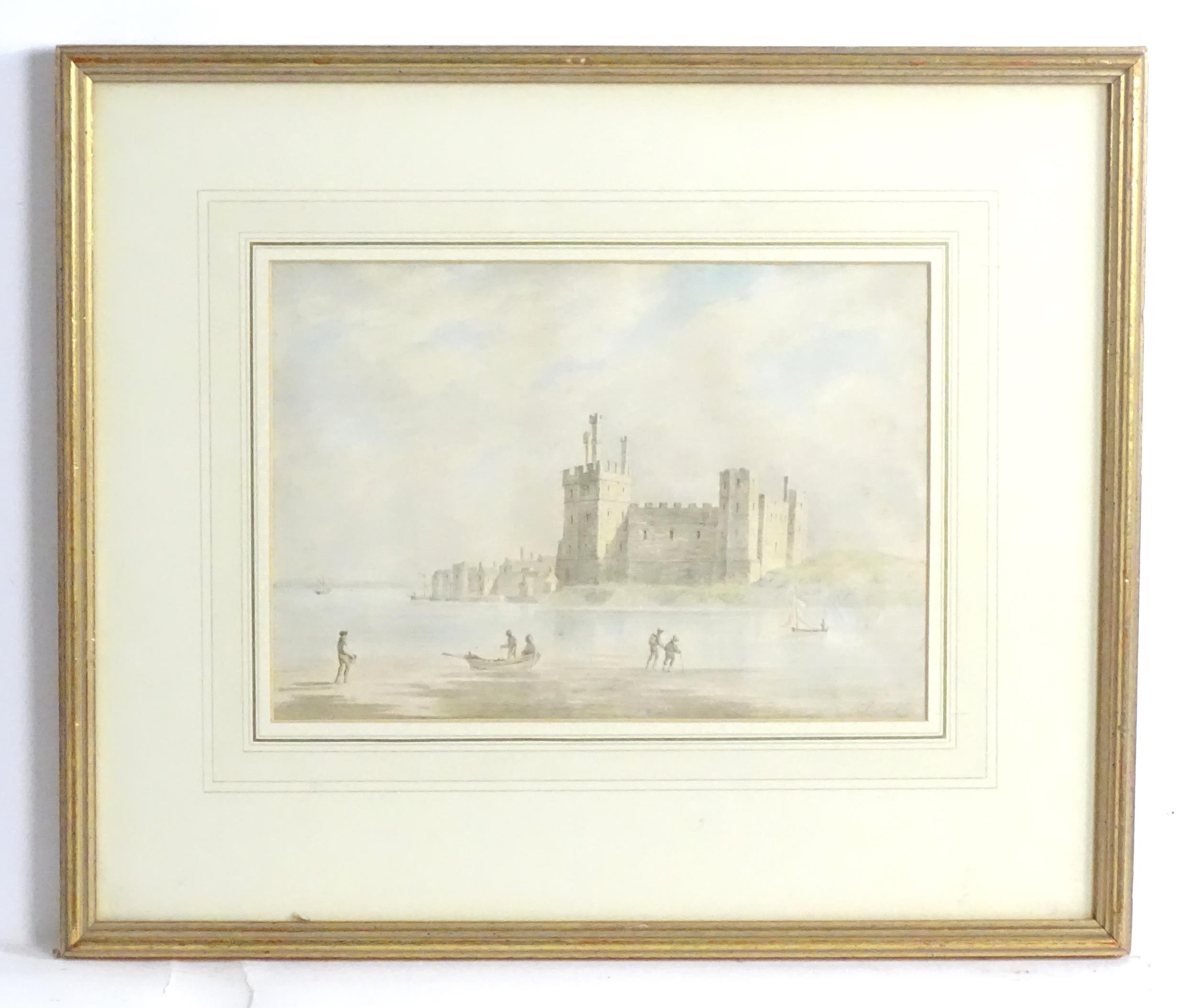 Paul Sandby Munn | Caernarvon Castle from the water with fishermen and ...