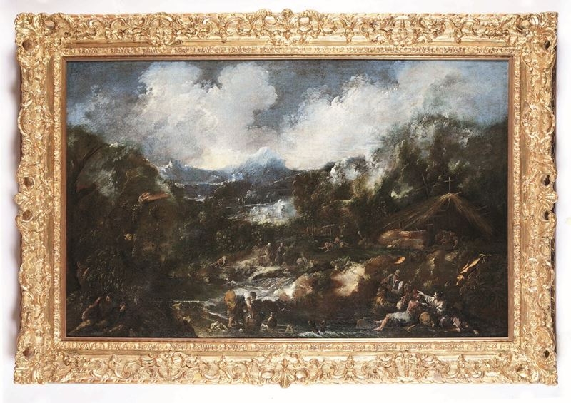 Alessandro Magnasco | Paesaggio con pastori e contadini in riva al ...