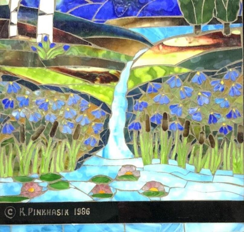 Khaim Pinkhasik | Mosaic Stained Glass Window of Trees and Creek. (1986 ...