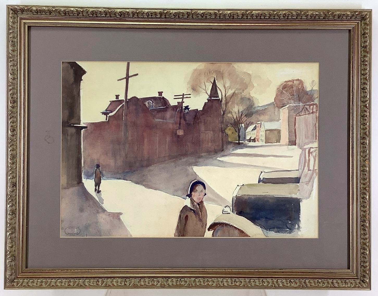 Kenneth Frazier | Winter Street Scene with a Lone Women | MutualArt