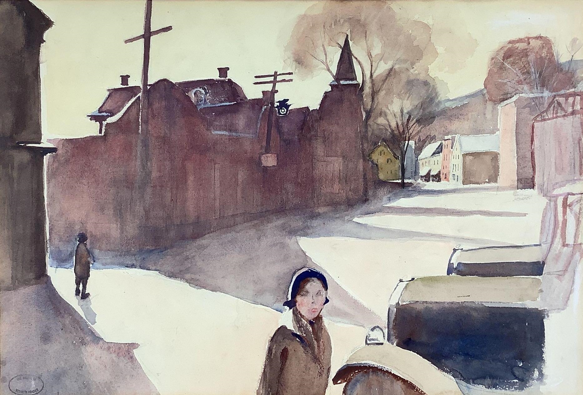 Kenneth Frazier | Winter Street Scene with a Lone Women | MutualArt