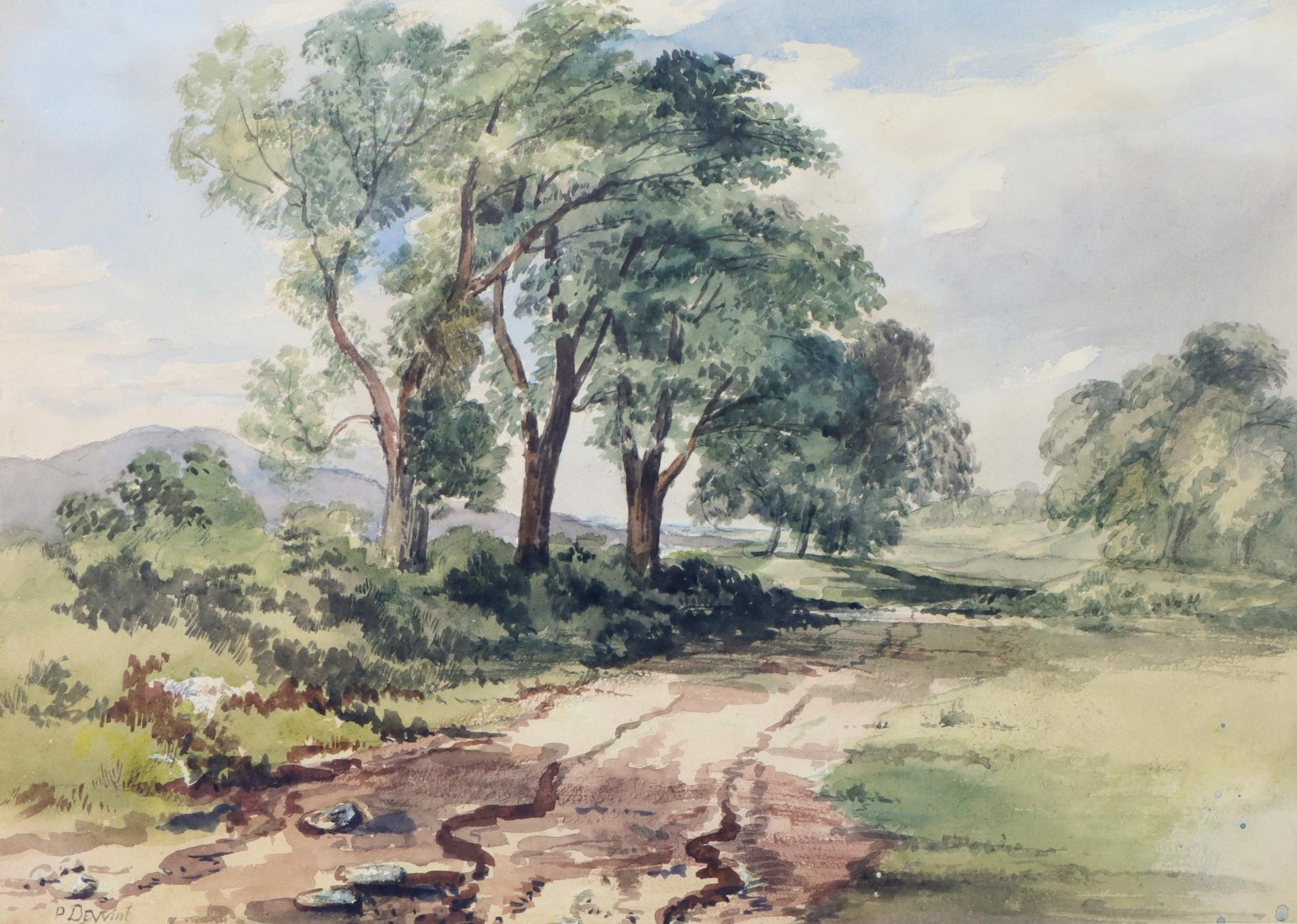 Peter de Wint | Pastural landscape with windswept trees towering over ...