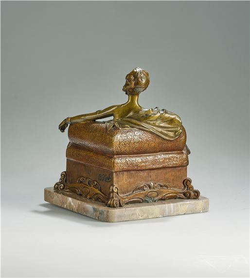 Bruno Zach | 1891-1945), a bronze object: unclothed female figure with head scarf, sitting in a ...