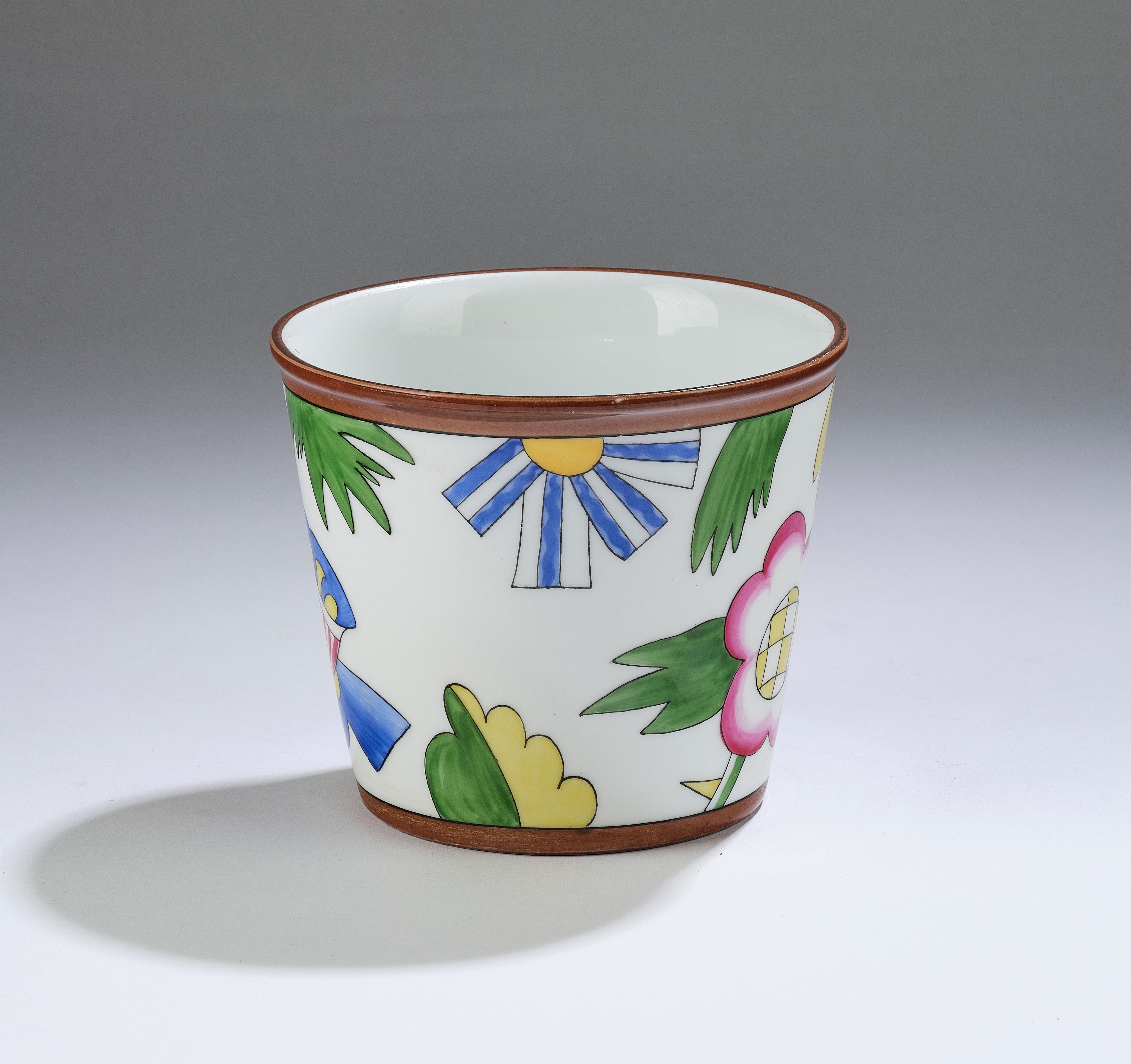 Franz von Zülow | a cachepot with plate, decoration: flowers, brown ...
