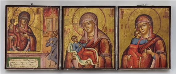 Russian School, 19th Century | Ikona podróżna - tryptyk - składnia | MutualArt