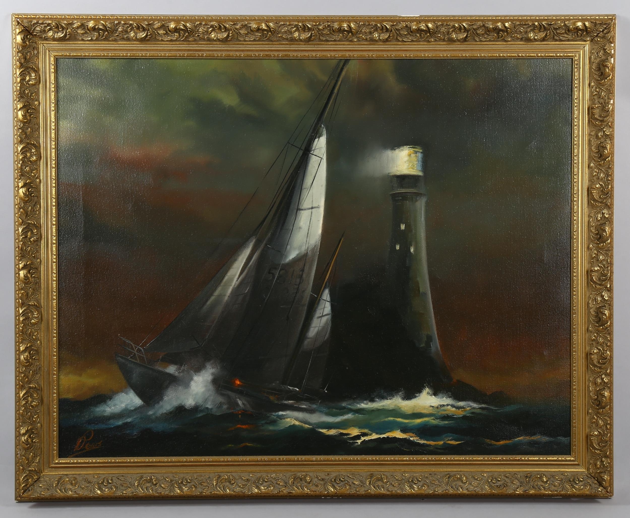 Dion Pears | Fastnet racing yacht passing a lighthouse | MutualArt