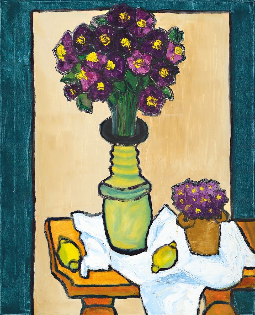 Gernot Kissel | still life with two flower vases on a table | MutualArt