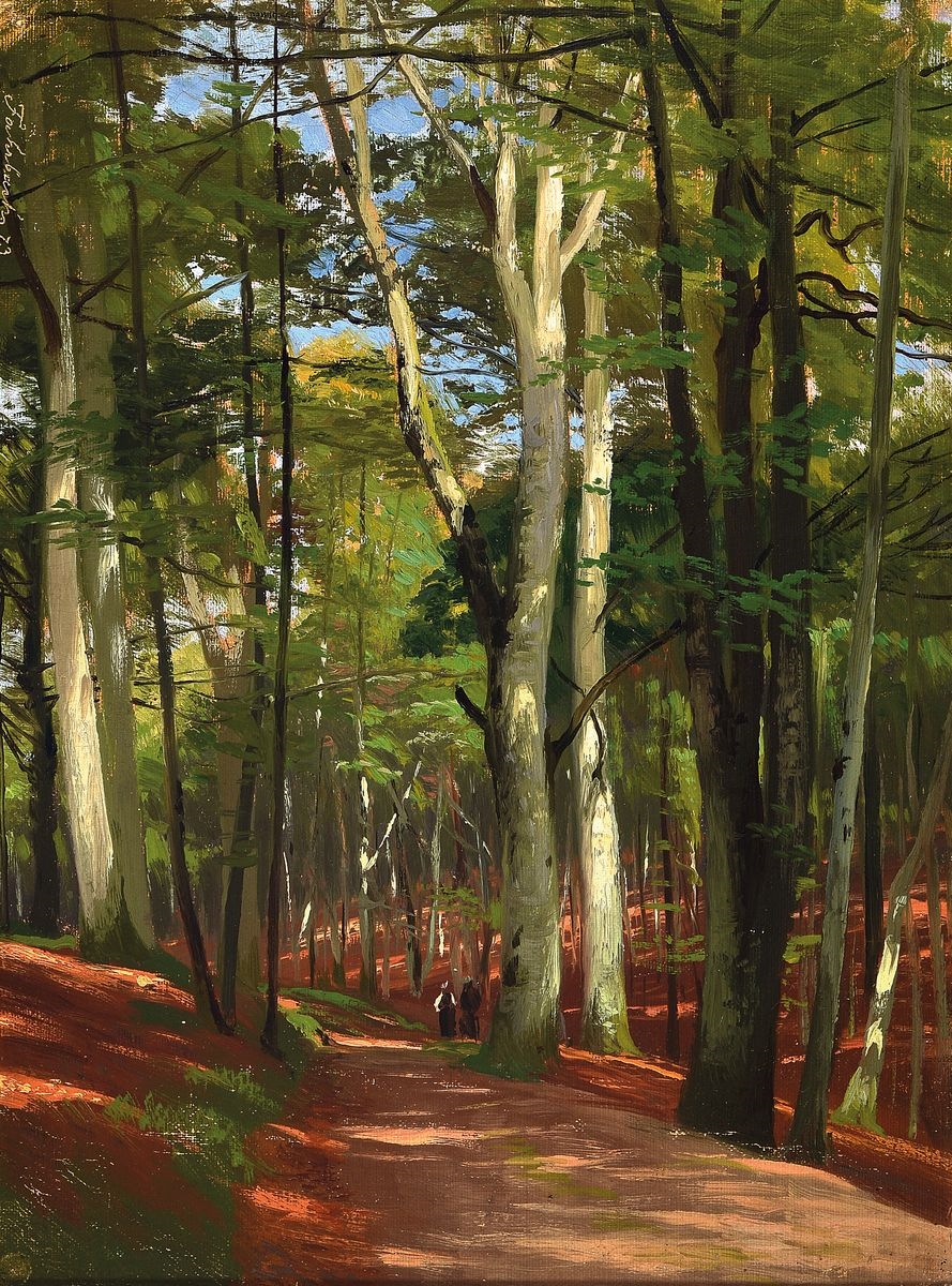 Carl Ludwig Fahrbach | Sunny forest path with walkers | MutualArt