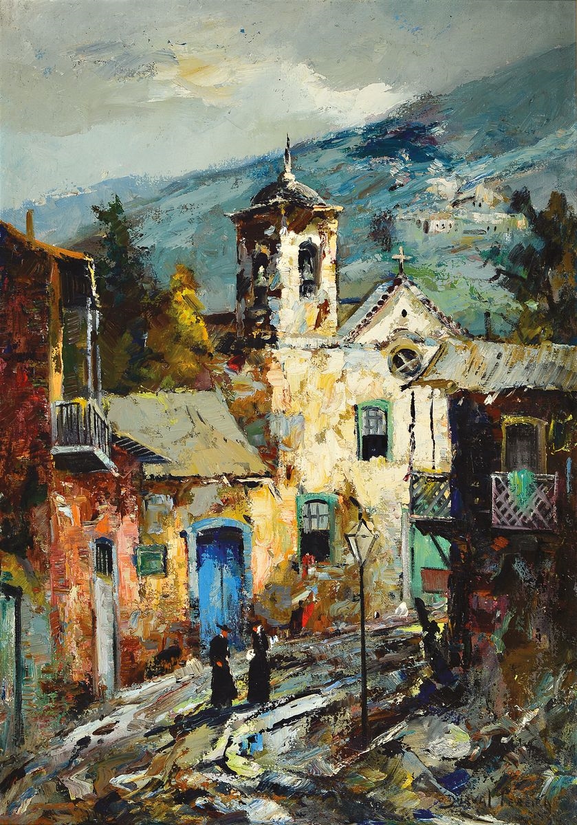 Durval Pereira | landscape depiction with two clergymenin the ...