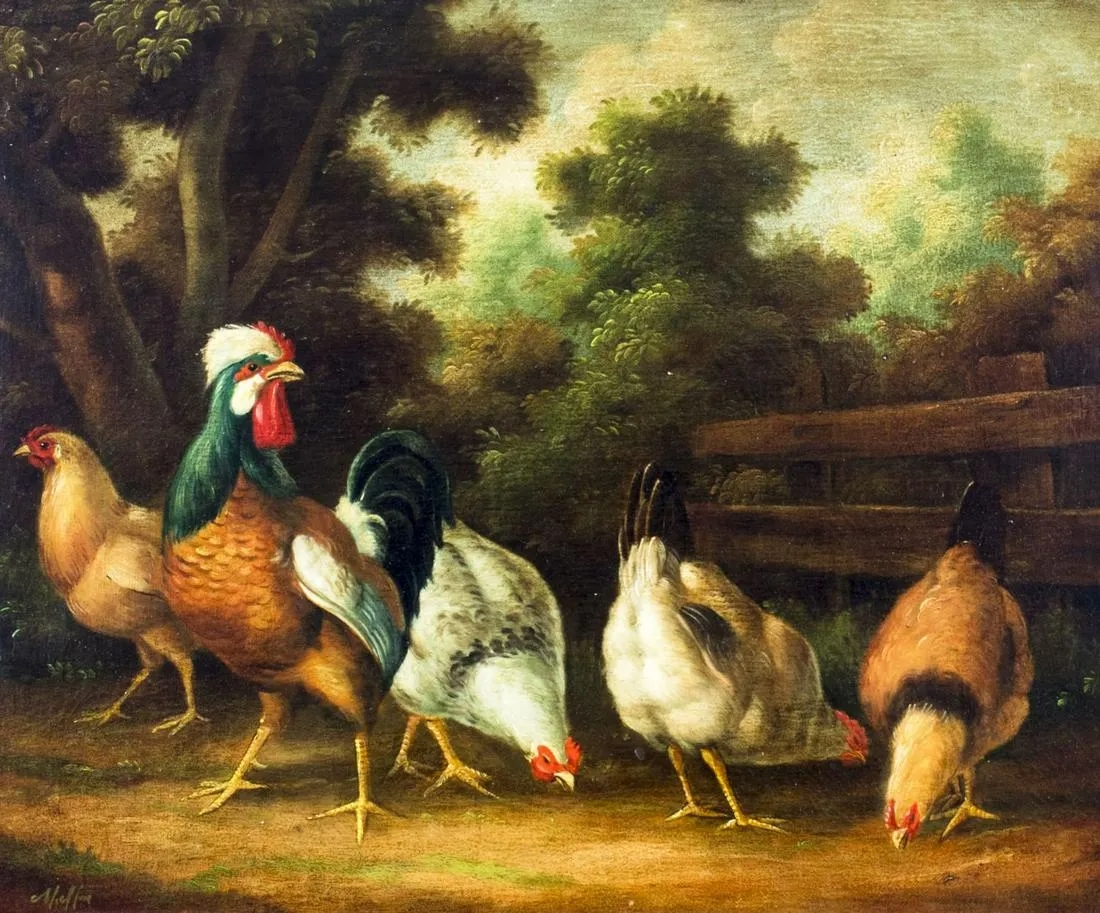 George Malva | Barnyard Scene with Chickens | MutualArt