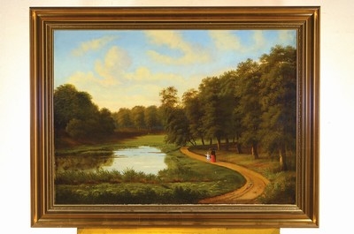 Christian Bernard Severin Berthelsen | park landscape with a strolling ...