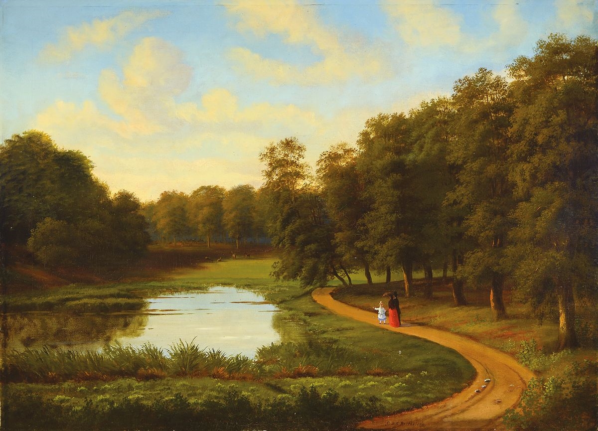 Christian Bernard Severin Berthelsen | park landscape with a strolling ...