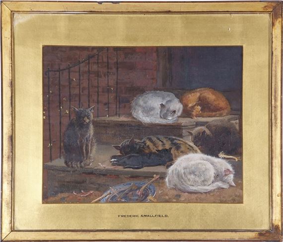 Frederick Smallfield | A clowder of cats resting on steps | MutualArt