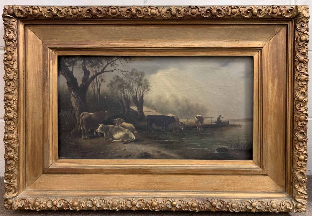 Charles Lefevre | cattle by the waters edge in a rural landscape ...