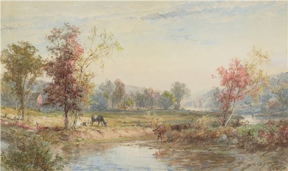 Jasper Francis Cropsey | Cattle in a River Landscape | MutualArt