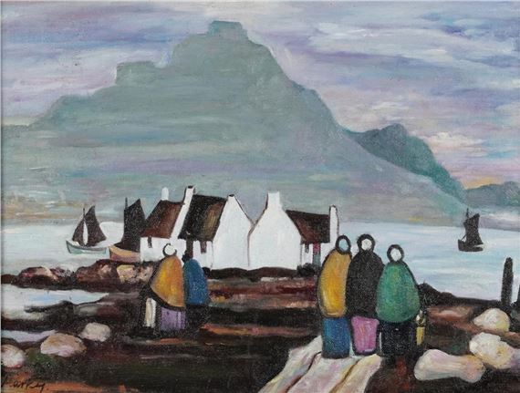 Markey Robinson | Mountainous landscape with figures before water ...