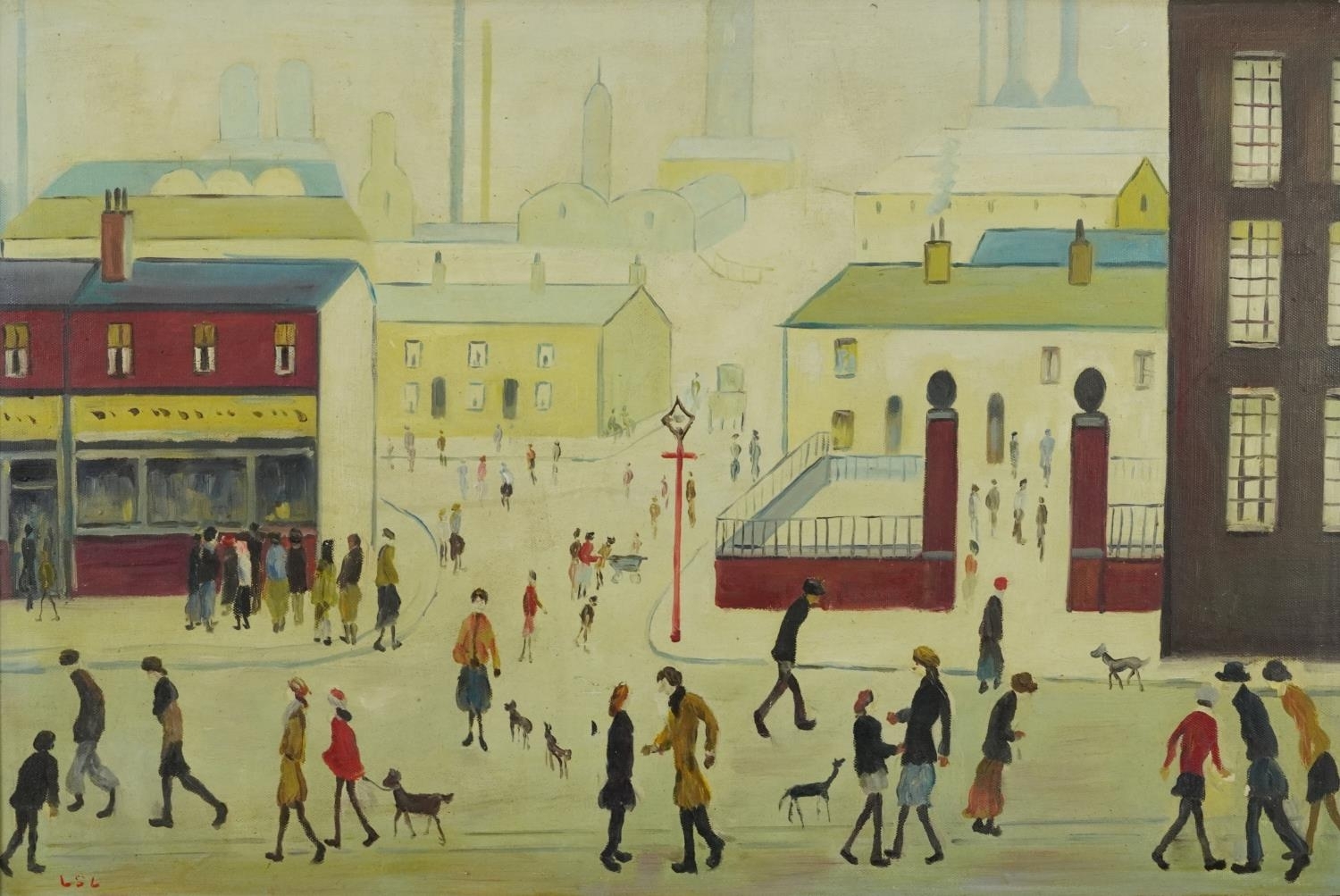Laurence Stephen Lowry | Busy street scene with figures walking about ...