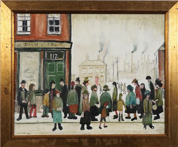 Laurence Stephen Lowry | Figures walking about before an industrial ...