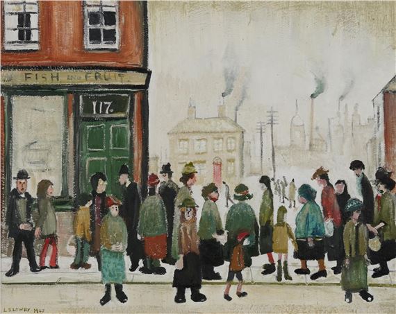 Laurence Stephen Lowry | Figures walking about before an industrial ...