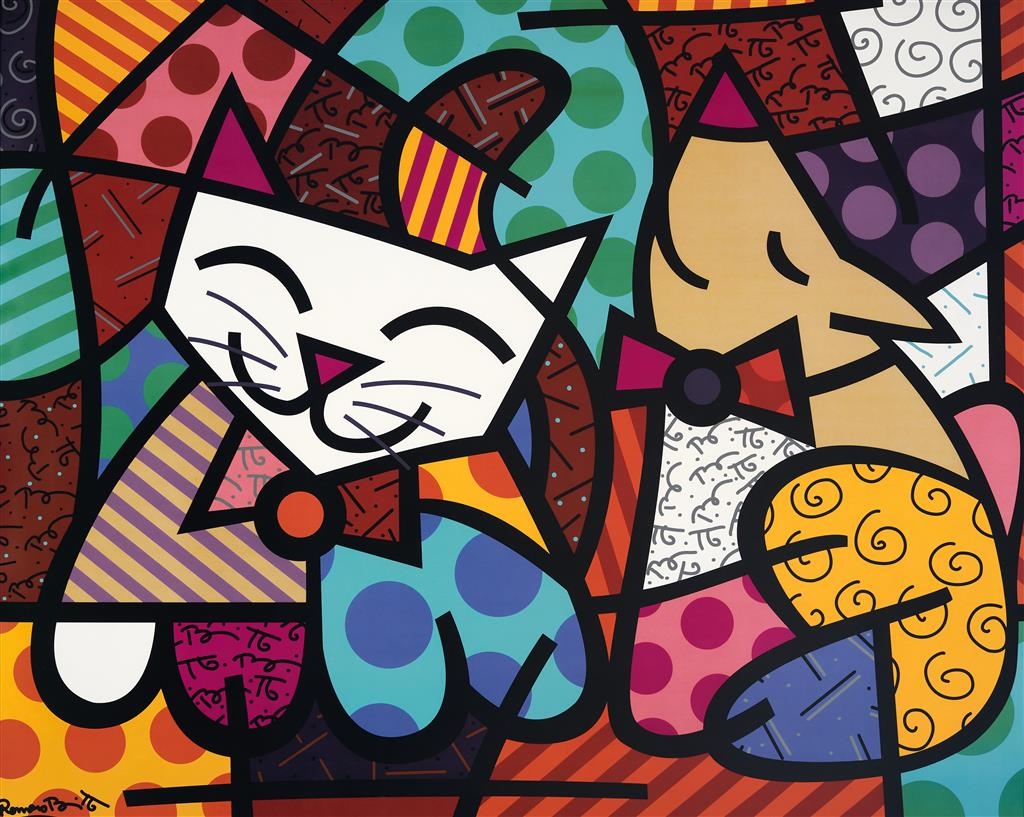Romero Britto | Happy Cat and Snob Dog | MutualArt