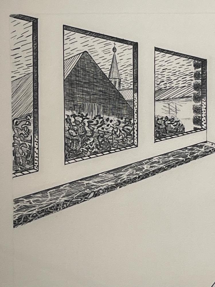 Roger Raveel | window view with machelen church (1973) | MutualArt