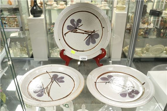 Milton Moon | Three Pottery Plates with Floral Design | MutualArt